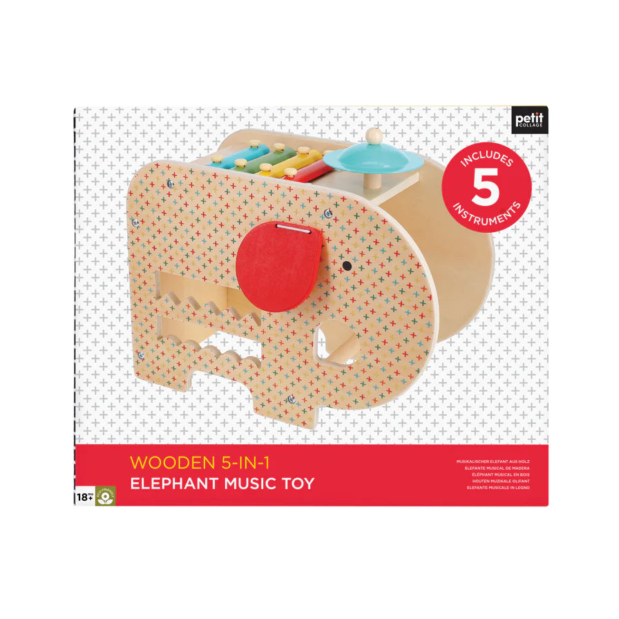 Wooden 5-in-1 Elephant Music Toy – Jumping Bean
